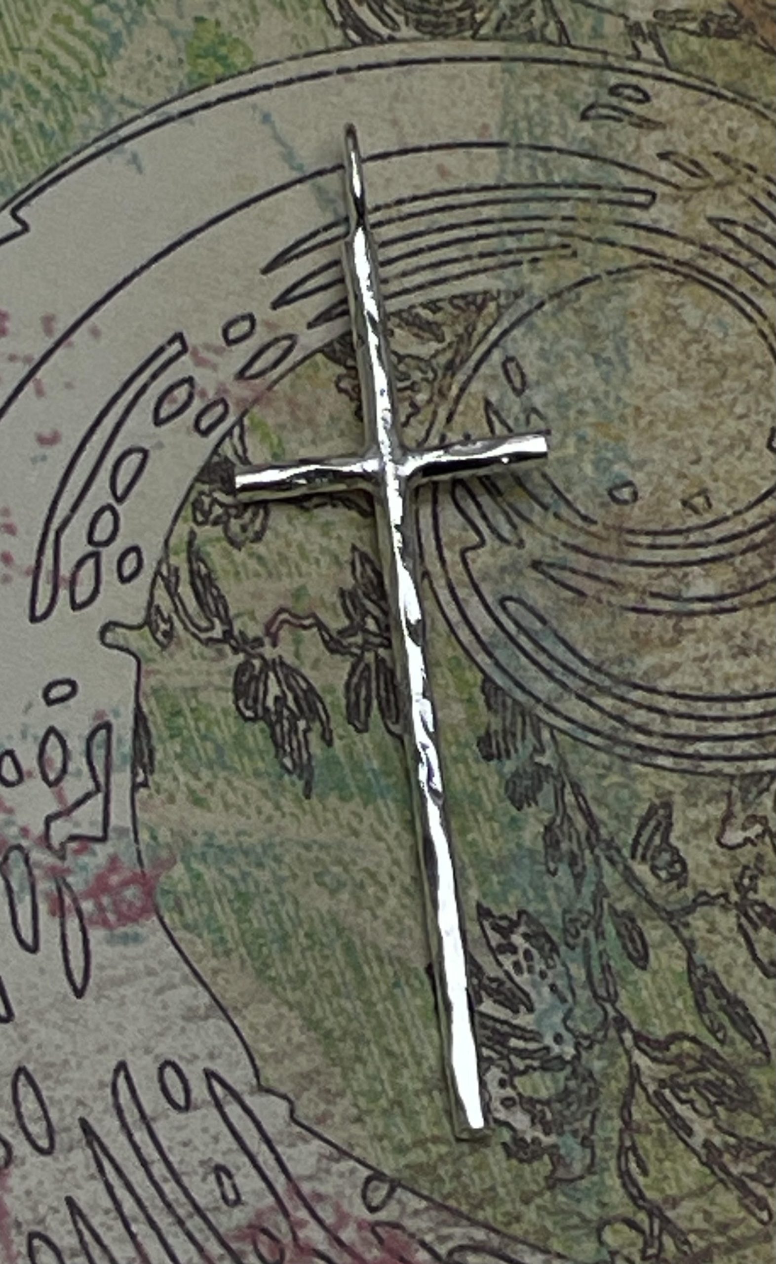 Long Hammered Cross Pendant - 925 Sterling Silver - carolinabeadshop.com